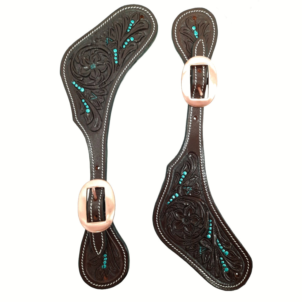 Tahoe Tack Western Curved Spur Straps with Turquoise Accented and Flow – Tack Wholesale