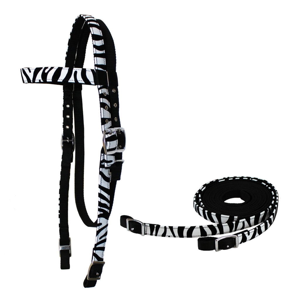 Tahoe Tack Zebra Print Overlay Nylon Western Browband Headstall with ...